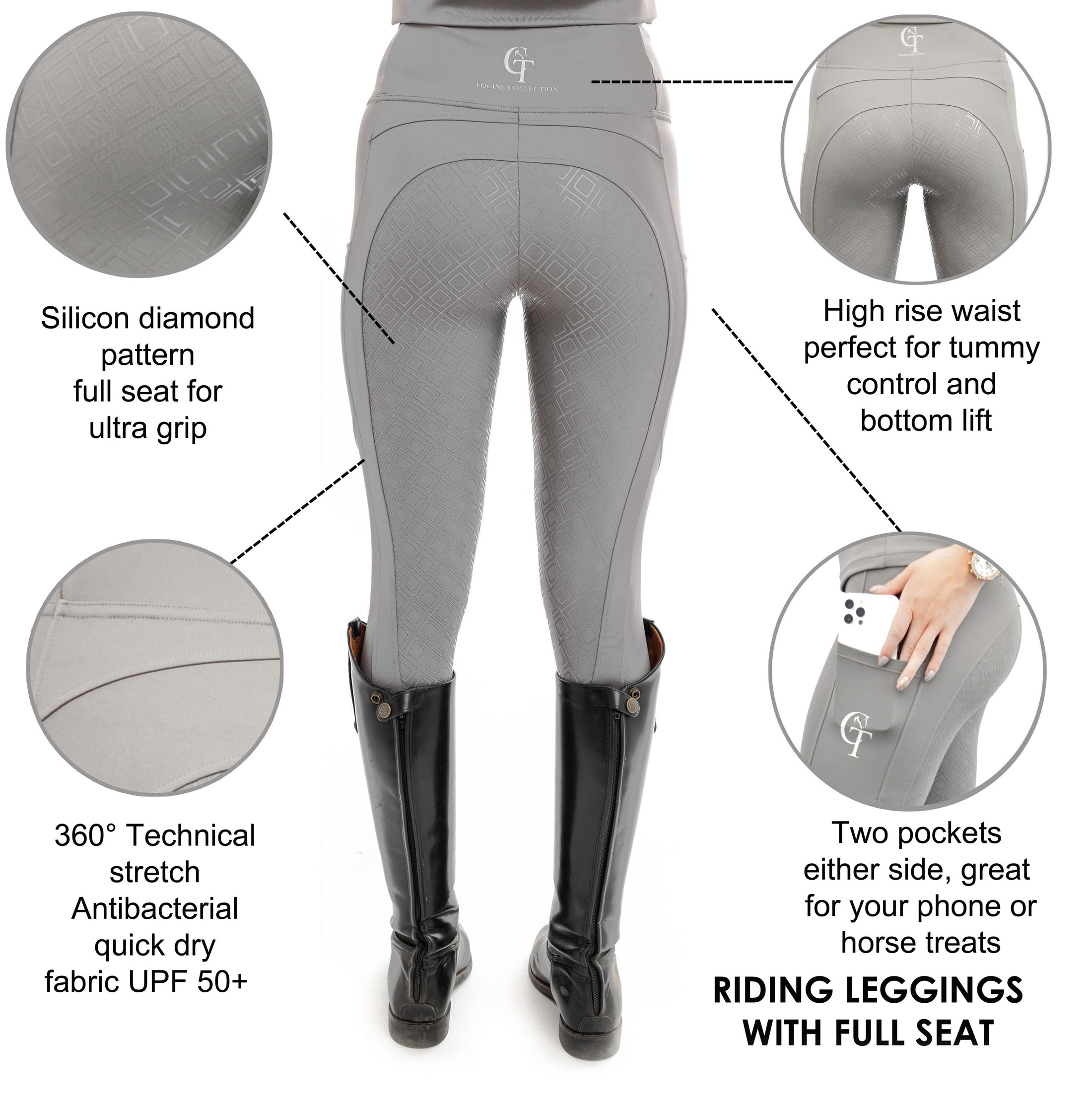 Grey Riding Leggings | Horse Riding Leggings | CT Equine Collection ...